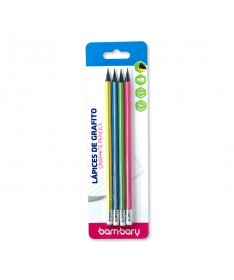 LÁPIZ GRAFITO MADERA NEGRA BLISTER 4 UNIDADES BAMBARY